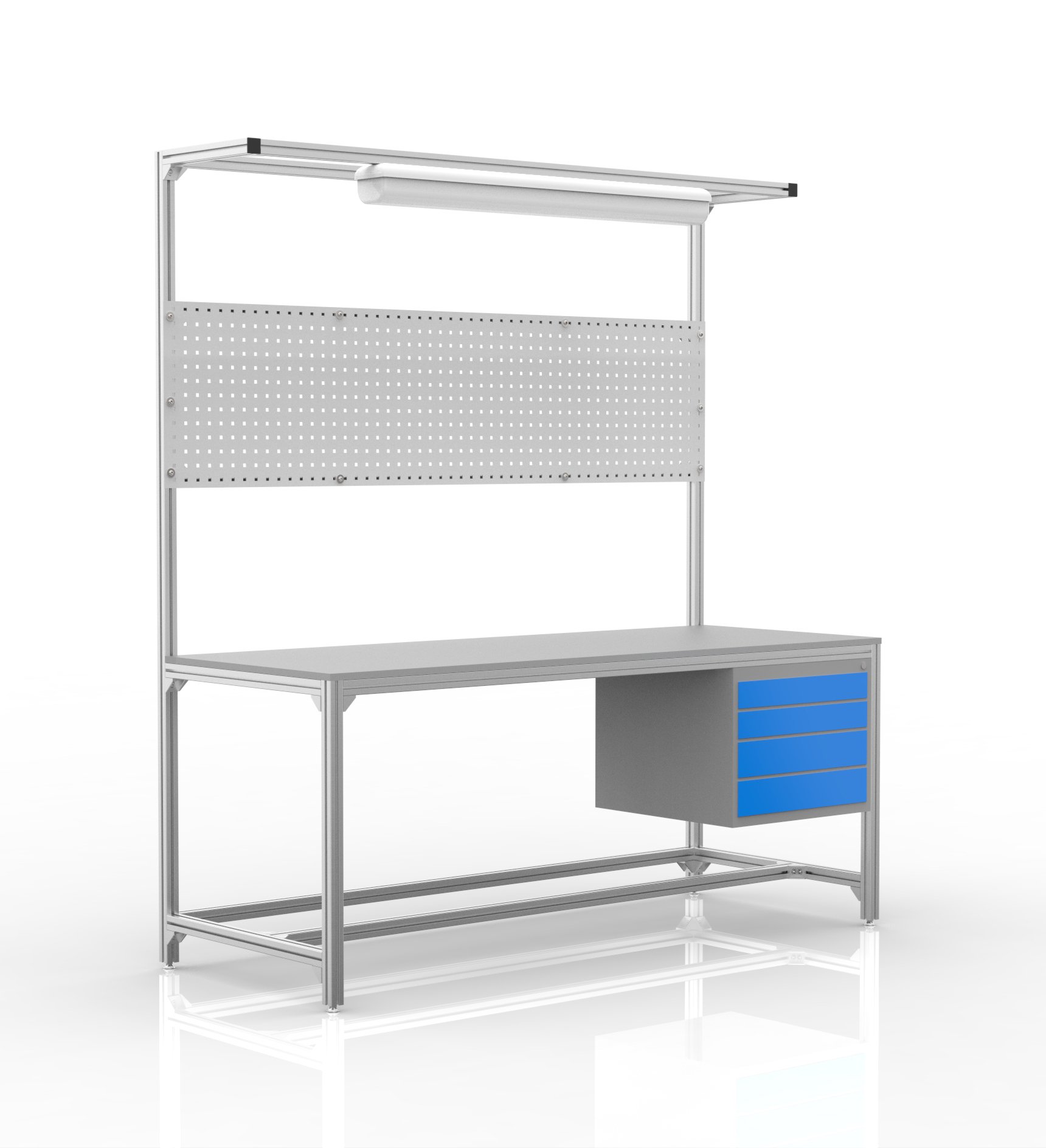 Workshop table made of aluminum profiles, 4 drawers (various options ...